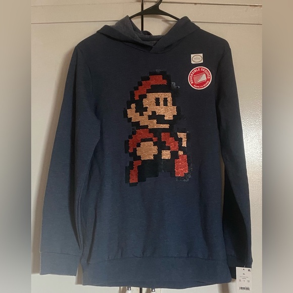 Super Mario 3 | Shirts & Tops | Nintendo Blue Hoodie With Pixelated ...
